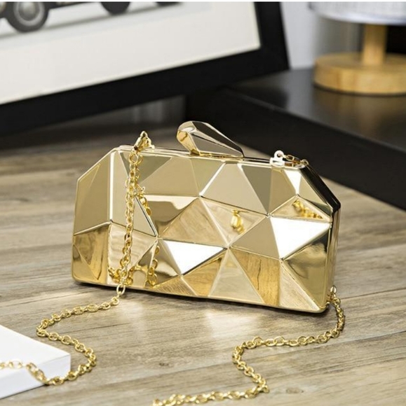 Reberomantic | Bags | Geometric Gold Metal Clutch Purse With Detachable ...